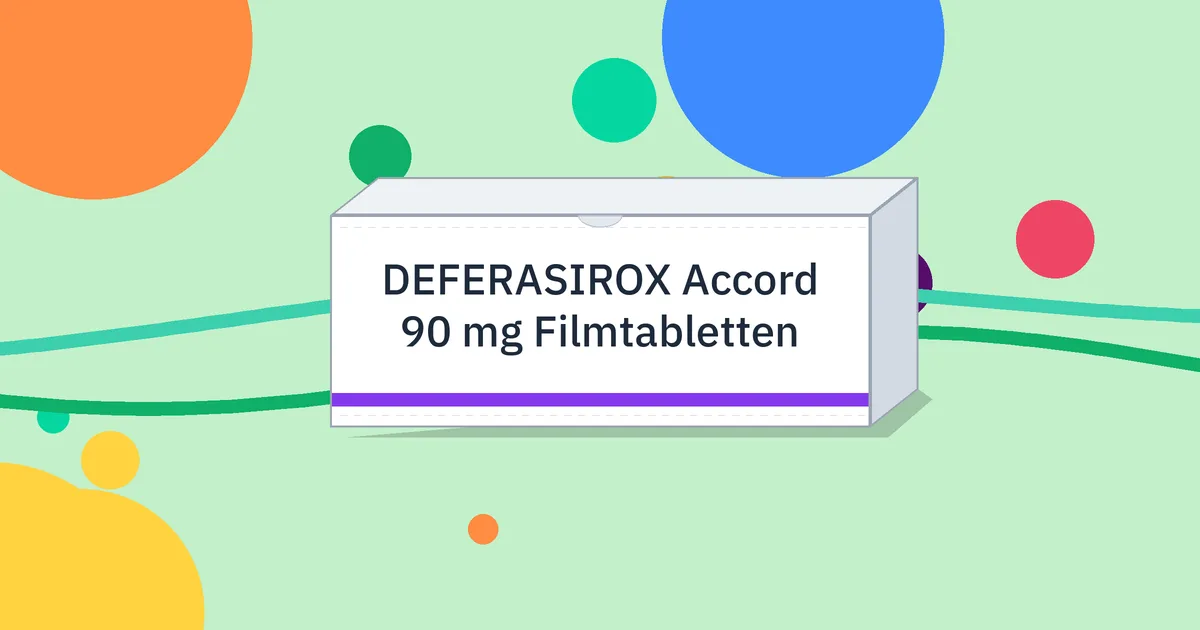 Symbolbild: Packung mit der Aufschrift DEFERASIROX Accord 90 mg Filmtabletten (PZN 15883324) – Verfügbarkeit und Bezug in Apotheken in Frankfurt am Main
