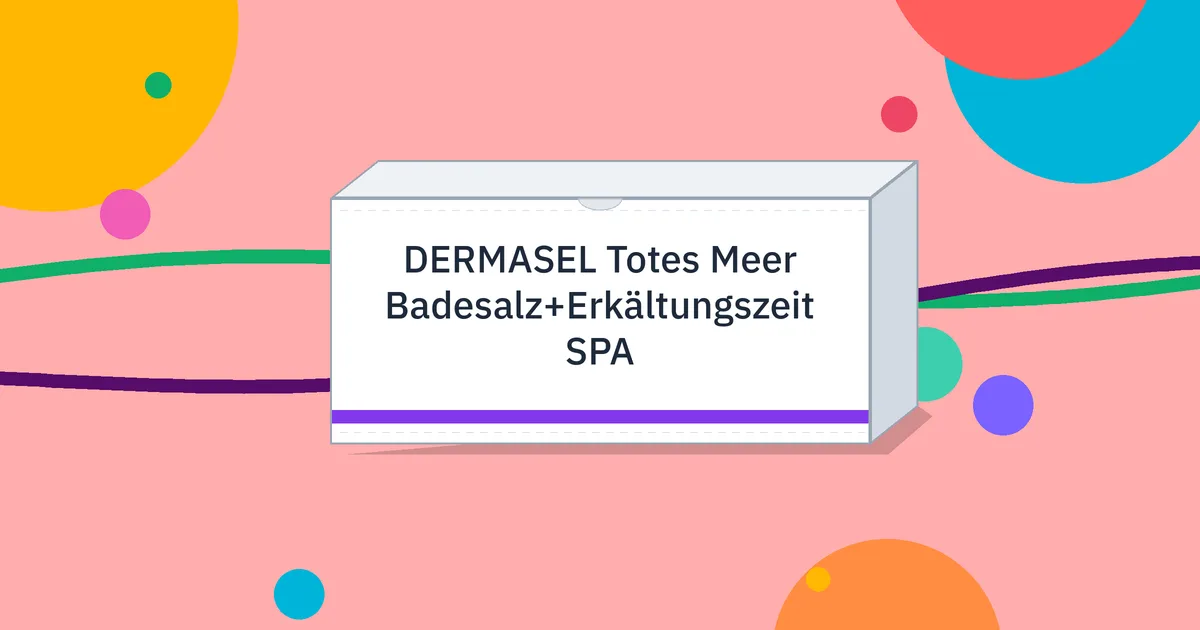 Symbolbild: Packung mit der Aufschrift DERMASEL Totes Meer Badesalz+Erkältungszeit SPA (PZN 10094870) – Verfügbarkeit und Bezug in Apotheken in Frankfurt am Main