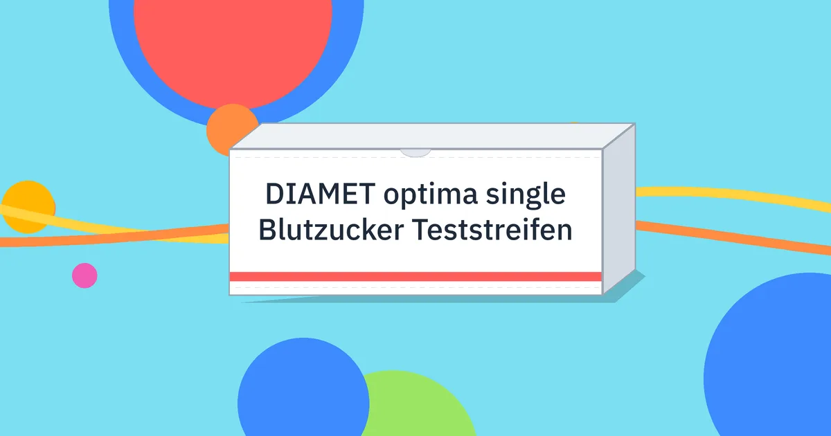 Symbolbild: Packung mit der Aufschrift DIAMET optima single Blutzucker Teststreifen (PZN 11348396) – Verfügbarkeit und Bezug in Apotheken in Frankfurt am Main