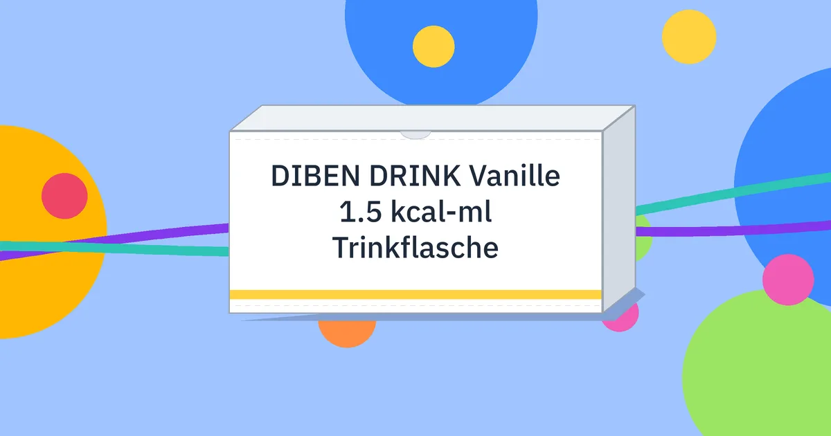 Symbolbild: Packung mit der Aufschrift DIBEN DRINK Vanille 1.5 kcal-ml Trinkflasche (PZN 17598875) – Verfügbarkeit und Bezug in Apotheken in Frankfurt am Main