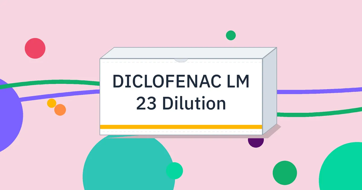Symbolbild: Packung mit der Aufschrift DICLOFENAC LM 23 Dilution (PZN 12841420) – Verfügbarkeit und Bezug in Apotheken in Frankfurt am Main