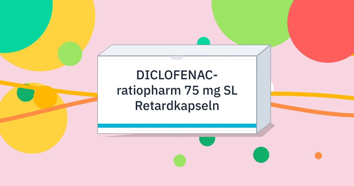 Symbolbild: Packung mit der Aufschrift DICLOFENAC-ratiopharm 75 mg SL Retardkapseln (PZN 07130533) – Verfügbarkeit und Bezug in Apotheken in Frankfurt am Main