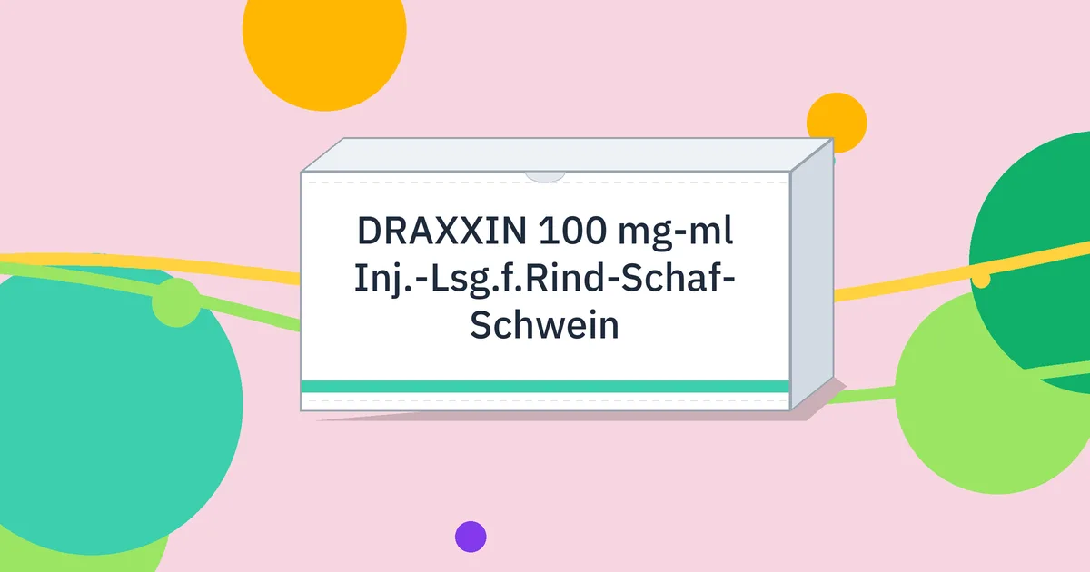 Symbolbild: Packung mit der Aufschrift DRAXXIN 100 mg-ml Inj.-Lsg.f.Rind-Schaf-Schwein (PZN 17937923) – Verfügbarkeit und Bezug in Apotheken in Frankfurt am Main