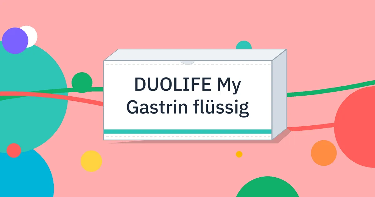 Symbolbild: Packung mit der Aufschrift DUOLIFE My Gastrin flüssig (PZN 18203672) – Verfügbarkeit und Bezug in Apotheken in Frankfurt am Main