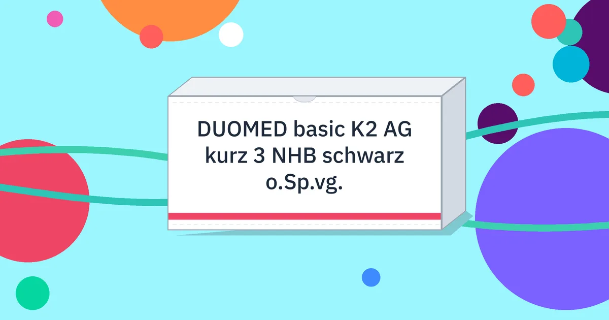 Symbolbild: Packung mit der Aufschrift DUOMED basic K2 AG kurz 3 NHB schwarz o.Sp.vg. (PZN 20908150) – Verfügbarkeit und Bezug in Apotheken in Frankfurt am Main