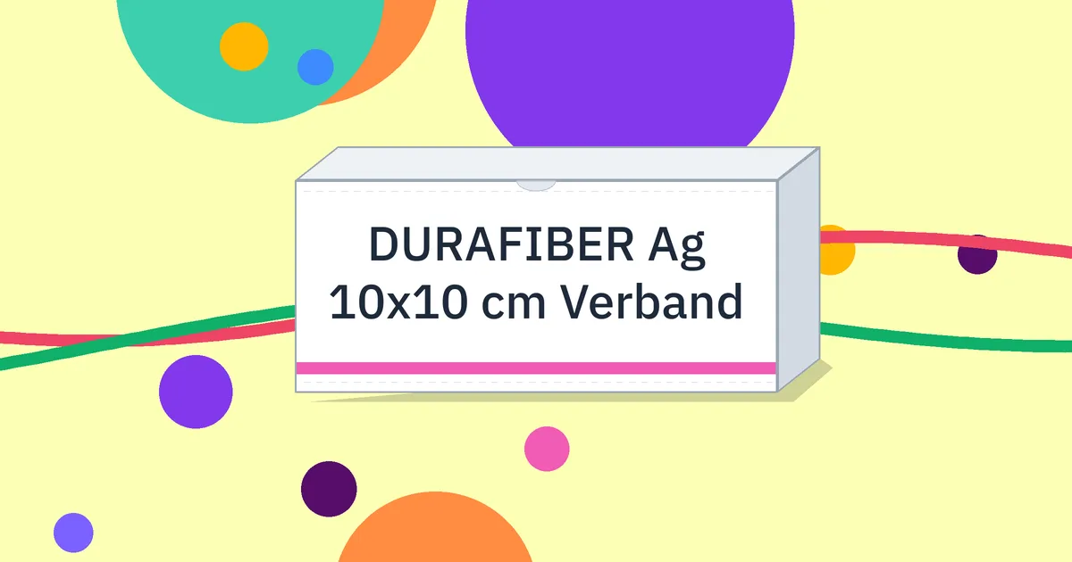 Symbolbild: Packung mit der Aufschrift DURAFIBER Ag 10x10 cm Verband (PZN 18129289) – Verfügbarkeit und Bezug in Apotheken in Frankfurt am Main