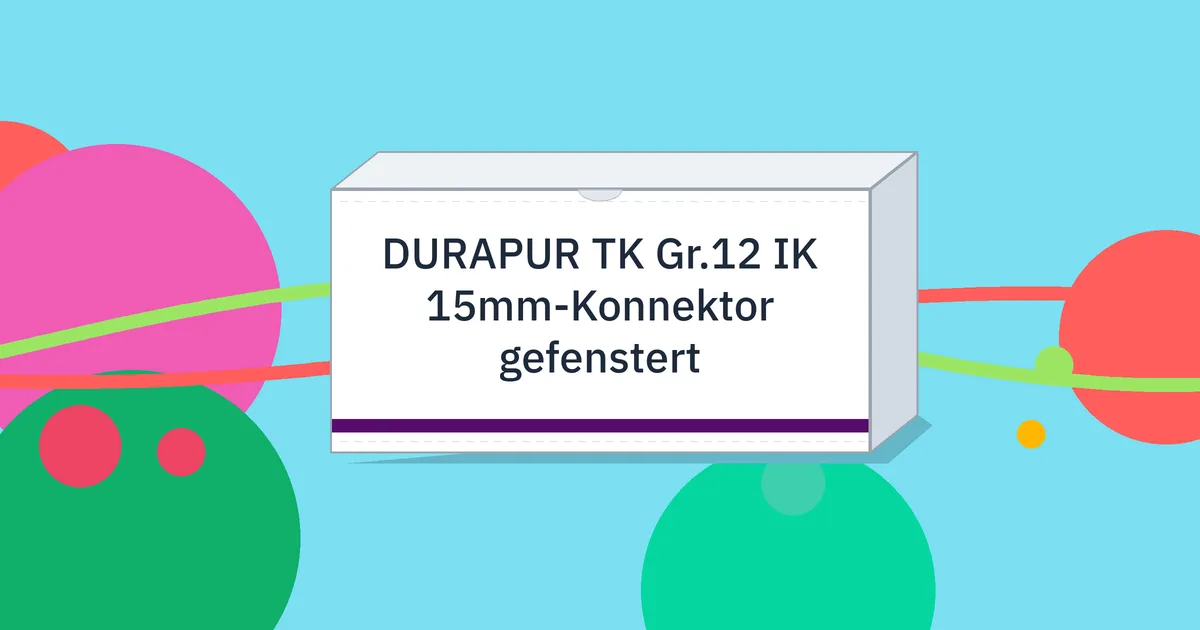 Symbolbild: Packung mit der Aufschrift DURAPUR TK Gr.12 IK 15mm-Konnektor gefenstert (PZN 16030842) – Verfügbarkeit und Bezug in Apotheken in Frankfurt am Main