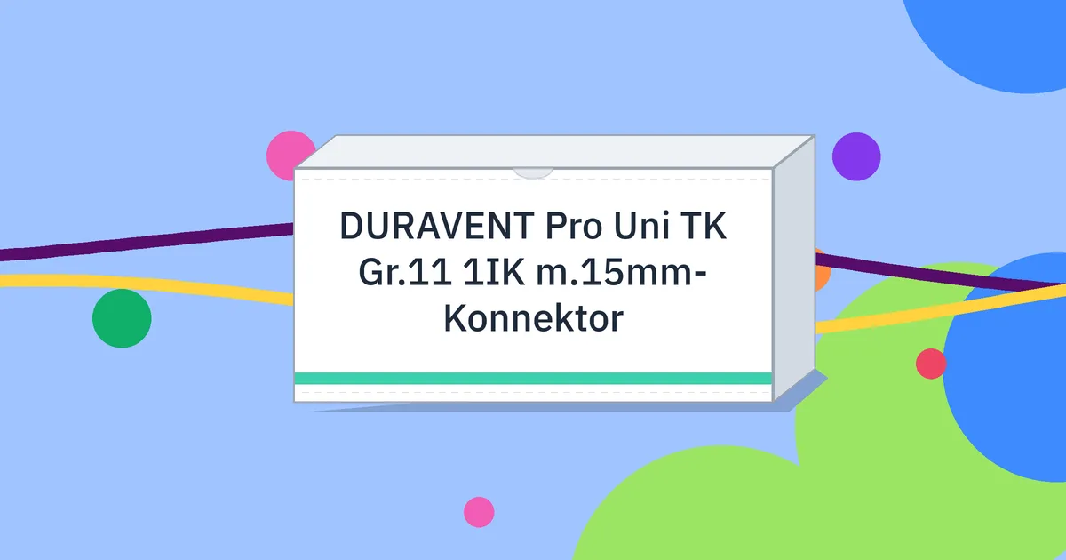 Symbolbild: Packung mit der Aufschrift DURAVENT Pro Uni TK Gr.11 1IK m.15mm-Konnektor (PZN 19242527) – Verfügbarkeit und Bezug in Apotheken in Frankfurt am Main