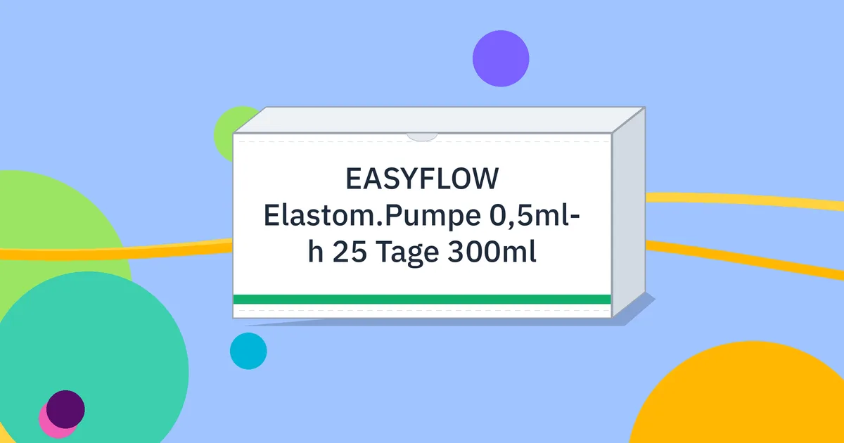 Symbolbild: Packung mit der Aufschrift EASYFLOW Elastom.Pumpe 0,5ml-h 25 Tage 300ml (PZN 18095248) – Verfügbarkeit und Bezug in Apotheken in Frankfurt am Main