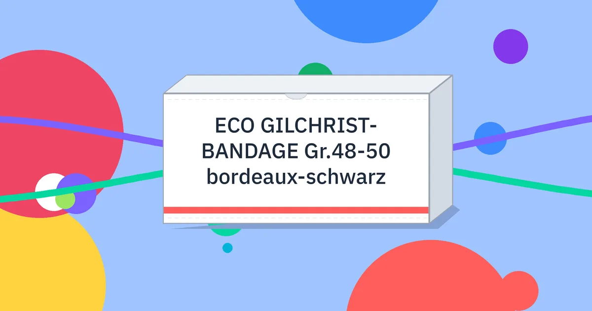 Symbolbild: Packung mit der Aufschrift ECO GILCHRIST-BANDAGE Gr.48-50 bordeaux-schwarz (PZN 14325668) – Verfügbarkeit und Bezug in Apotheken in Frankfurt am Main