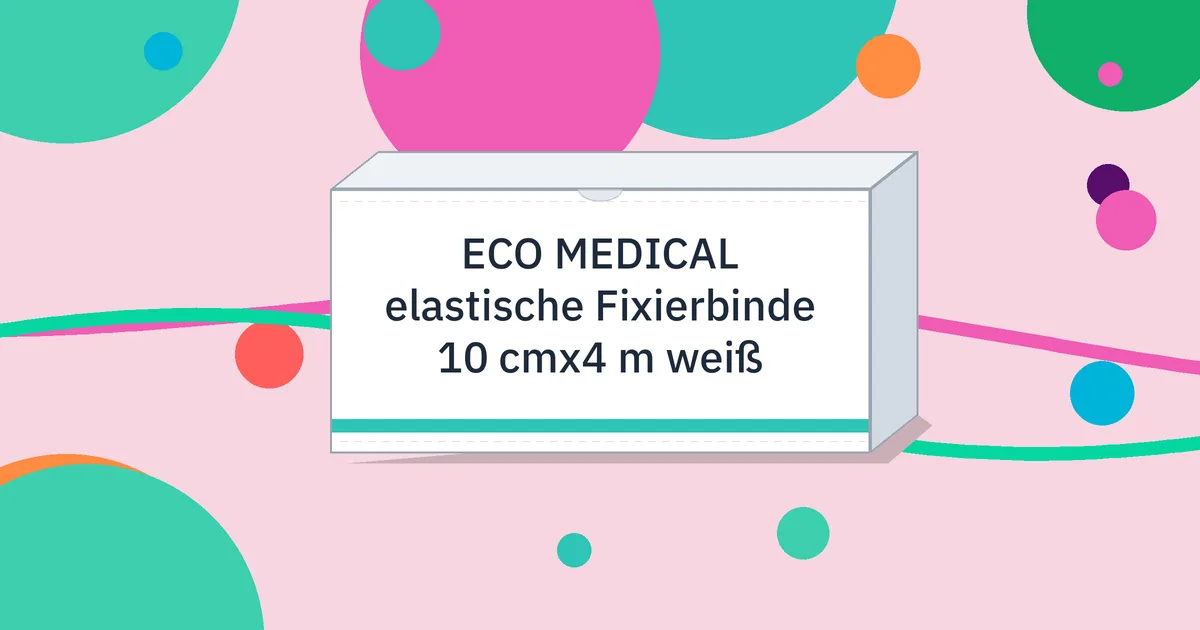 Symbolbild: Packung mit der Aufschrift ECO MEDICAL elastische Fixierbinde 10 cmx4 m weiß (PZN 00758234) – Verfügbarkeit und Bezug in Apotheken in Frankfurt am Main