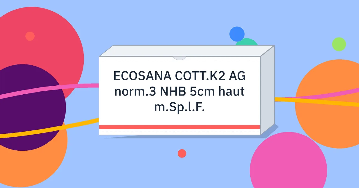 Symbolbild: Packung mit der Aufschrift ECOSANA COTT.K2 AG norm.3 NHB 5cm haut m.Sp.l.F. (PZN 16949605) – Verfügbarkeit und Bezug in Apotheken in Frankfurt am Main