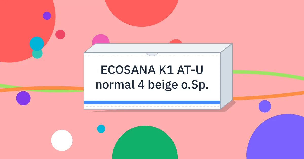 Symbolbild: Packung mit der Aufschrift ECOSANA K1 AT-U normal 4 beige o.Sp. (PZN 04734029) – Verfügbarkeit und Bezug in Apotheken in Frankfurt am Main