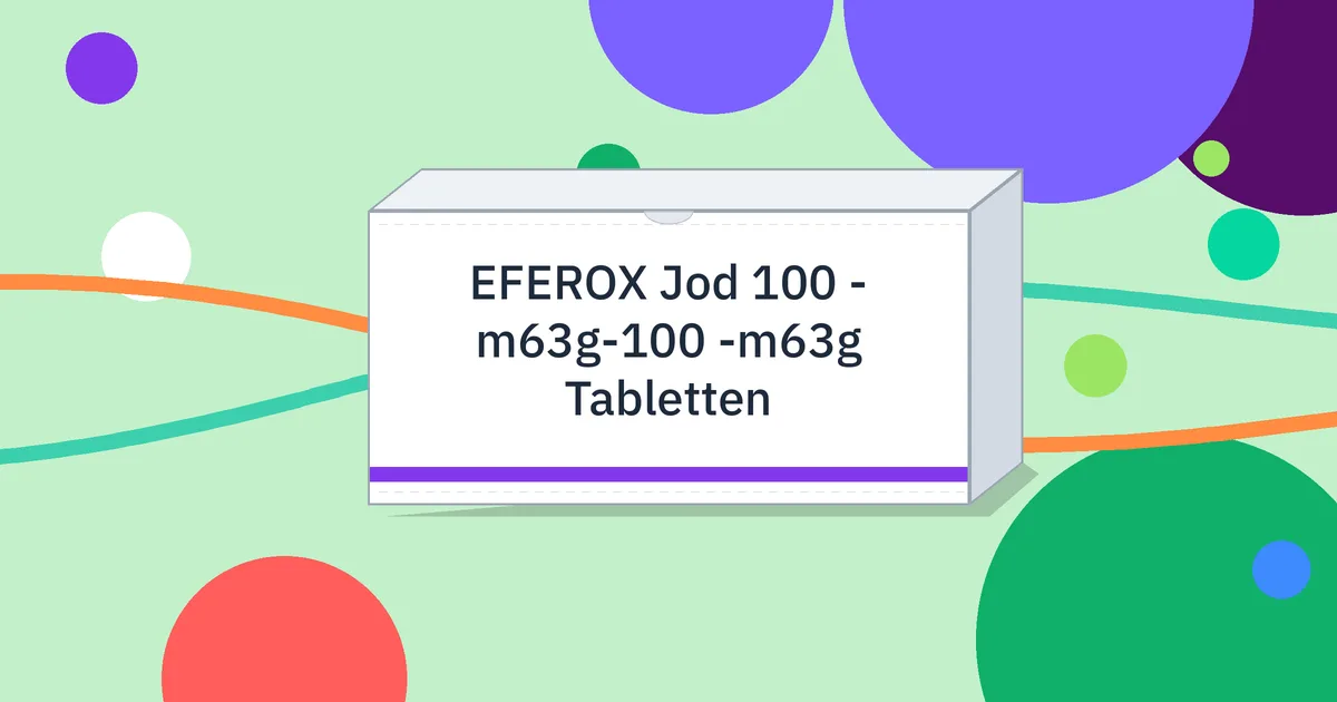 Symbolbild: Packung mit der Aufschrift EFEROX Jod 100 -m63g-100 -m63g Tabletten (PZN 01939601) – Verfügbarkeit und Bezug in Apotheken in Frankfurt am Main