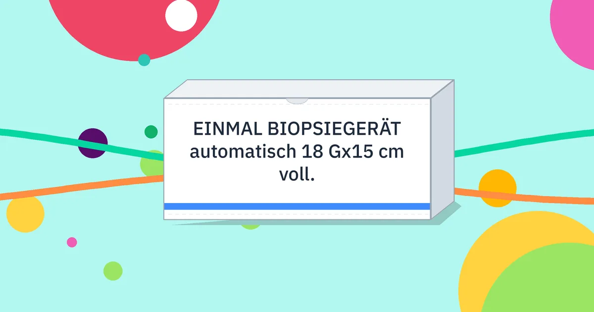 Symbolbild: Packung mit der Aufschrift EINMAL BIOPSIEGERÄT automatisch 18 Gx15 cm voll. (PZN 14384435) – Verfügbarkeit und Bezug in Apotheken in Frankfurt am Main