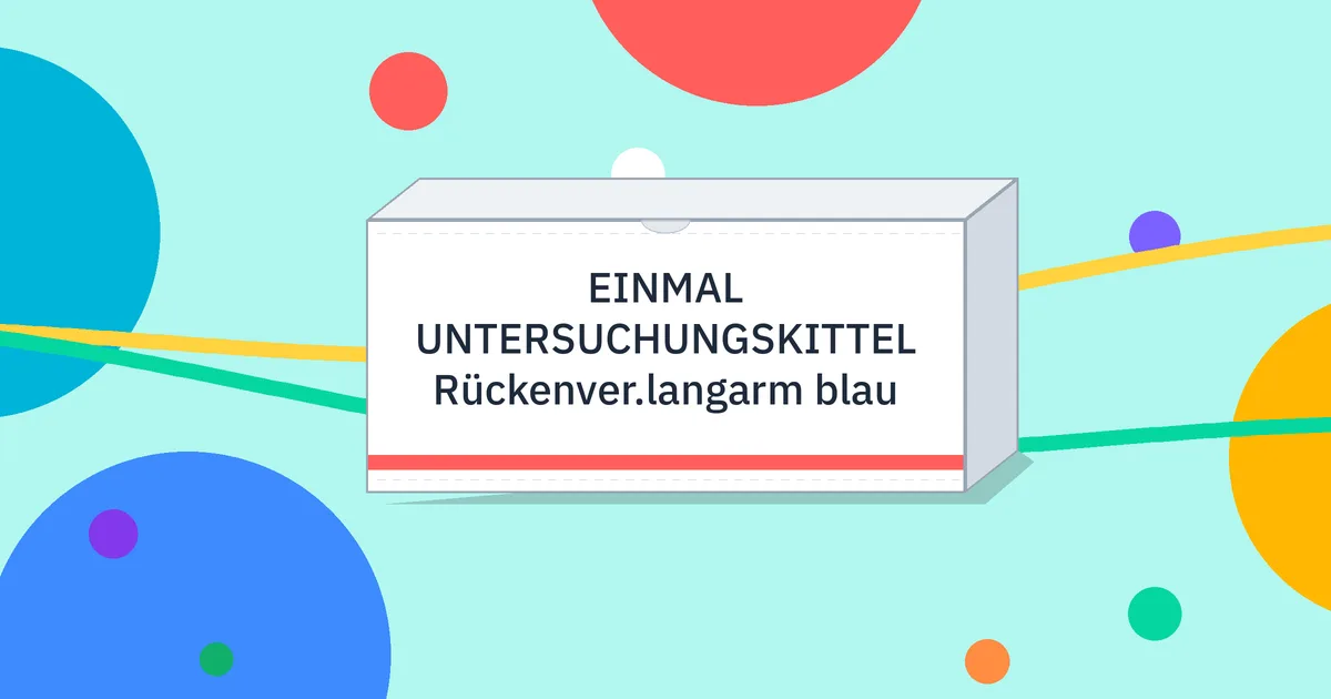 Symbolbild: Packung mit der Aufschrift EINMAL UNTERSUCHUNGSKITTEL Rückenver.langarm blau (PZN 10405347) – Verfügbarkeit und Bezug in Apotheken in Frankfurt am Main