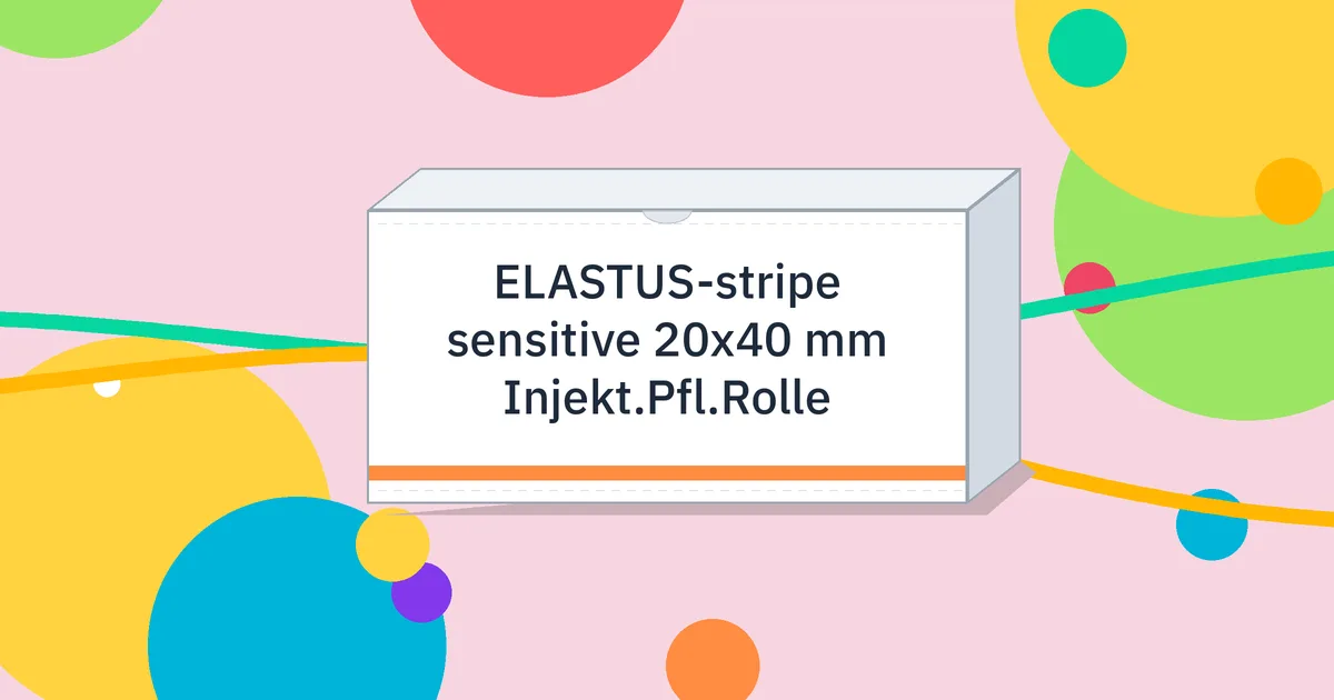 Symbolbild: Packung mit der Aufschrift ELASTUS-stripe sensitive 20x40 mm Injekt.Pfl.Rolle (PZN 14211278) – Verfügbarkeit und Bezug in Apotheken in Frankfurt am Main