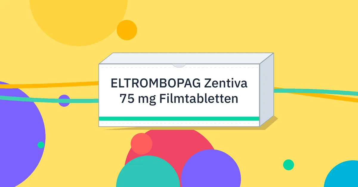 Symbolbild: Packung mit der Aufschrift ELTROMBOPAG Zentiva 75 mg Filmtabletten (PZN 19346698) – Verfügbarkeit und Bezug in Apotheken in Frankfurt am Main