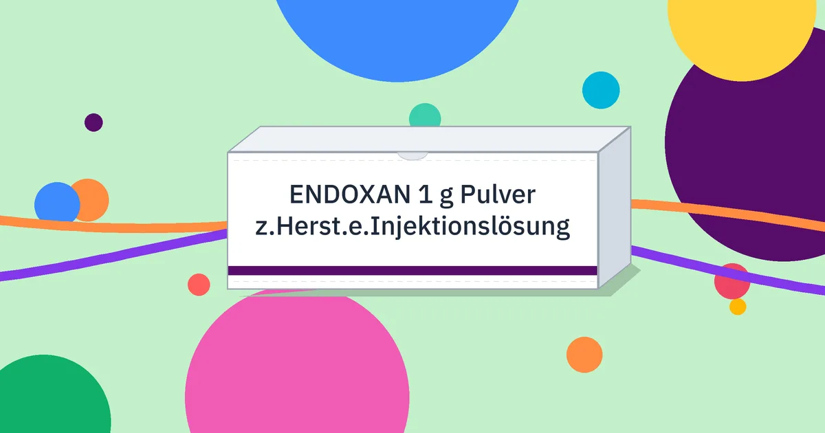 Symbolbild: Packung mit der Aufschrift ENDOXAN 1 g Pulver z.Herst.e.Injektionslösung (PZN 06317577) – Verfügbarkeit und Bezug in Apotheken in Frankfurt am Main