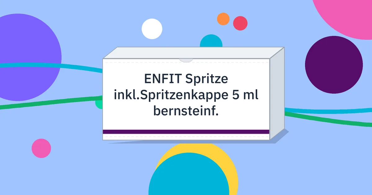 Symbolbild: Packung mit der Aufschrift ENFIT Spritze inkl.Spritzenkappe 5 ml bernsteinf. (PZN 18599061) – Verfügbarkeit und Bezug in Apotheken in Frankfurt am Main