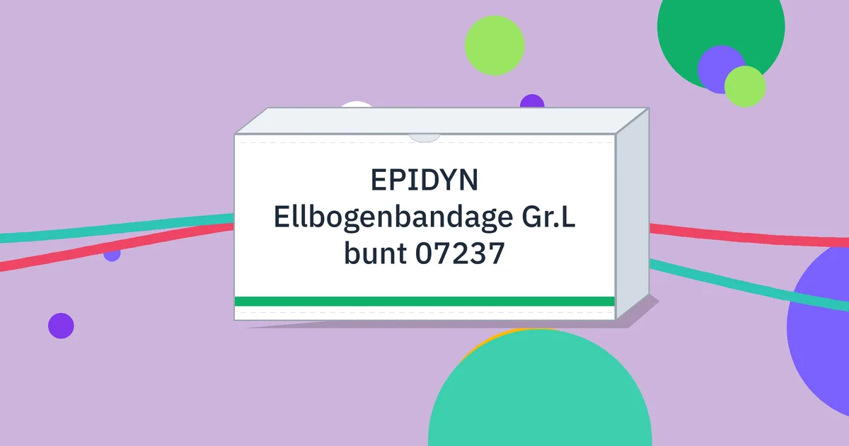 Symbolbild: Packung mit der Aufschrift EPIDYN Ellbogenbandage Gr.L bunt 07237 (PZN 08732547) – Verfügbarkeit und Bezug in Apotheken in Frankfurt am Main