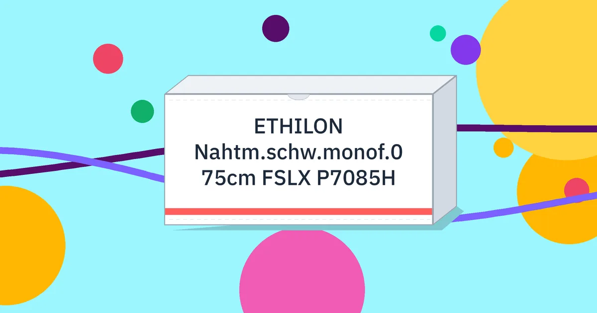 Symbolbild: Packung mit der Aufschrift ETHILON Nahtm.schw.monof.0 75cm FSLX P7085H (PZN 16252086) – Verfügbarkeit und Bezug in Apotheken in Frankfurt am Main