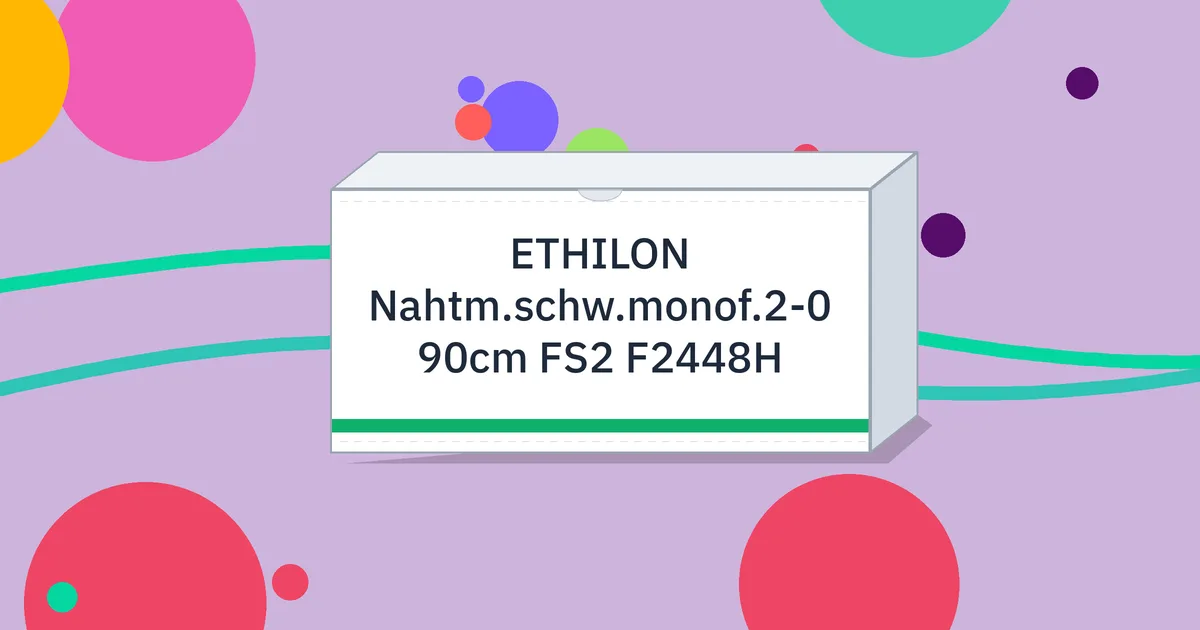 Symbolbild: Packung mit der Aufschrift ETHILON Nahtm.schw.monof.2-0 90cm FS2 F2448H (PZN 16250940) – Verfügbarkeit und Bezug in Apotheken in Frankfurt am Main