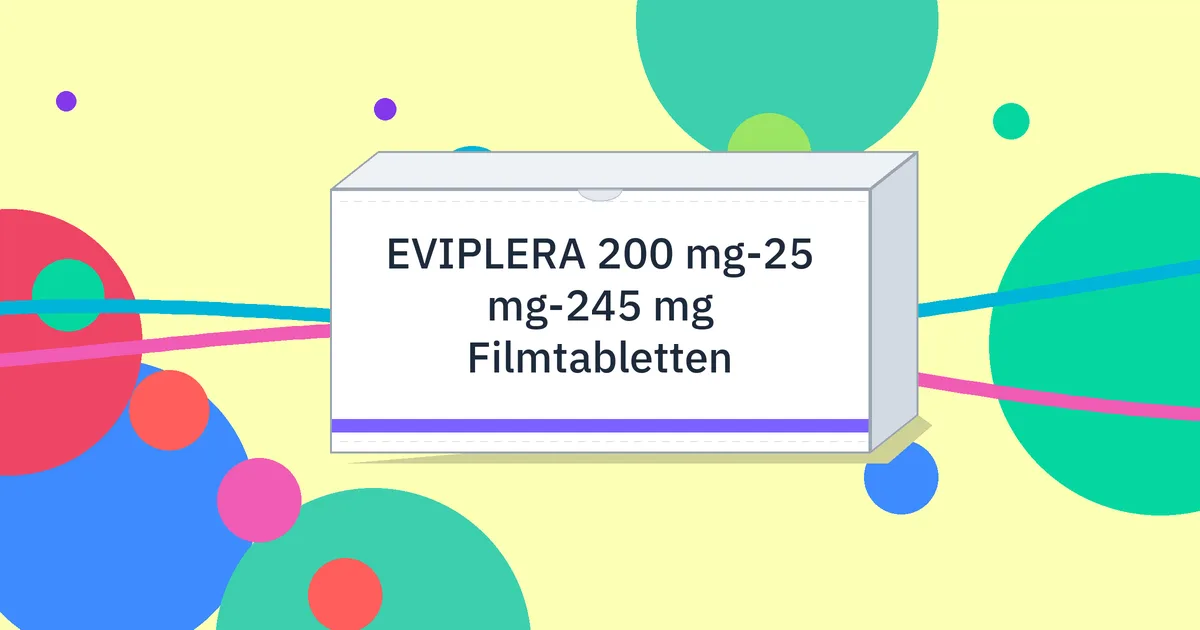 Symbolbild: Packung mit der Aufschrift EVIPLERA 200 mg-25 mg-245 mg Filmtabletten (PZN 10328701) – Verfügbarkeit und Bezug in Apotheken in Frankfurt am Main