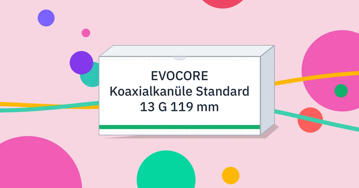 Symbolbild: Packung mit der Aufschrift EVOCORE Koaxialkanüle Standard 13 G 119 mm (PZN 11655595) – Verfügbarkeit und Bezug in Apotheken in Frankfurt am Main