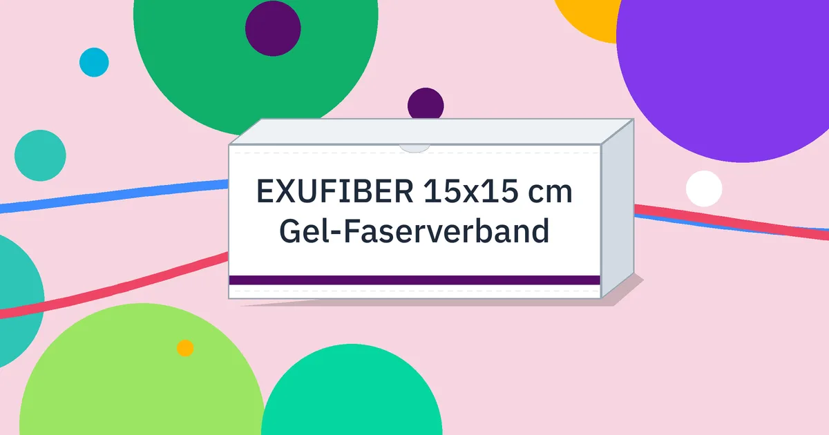 Symbolbild: Packung mit der Aufschrift EXUFIBER 15x15 cm Gel-Faserverband (PZN 19959136) – Verfügbarkeit und Bezug in Apotheken in Frankfurt am Main