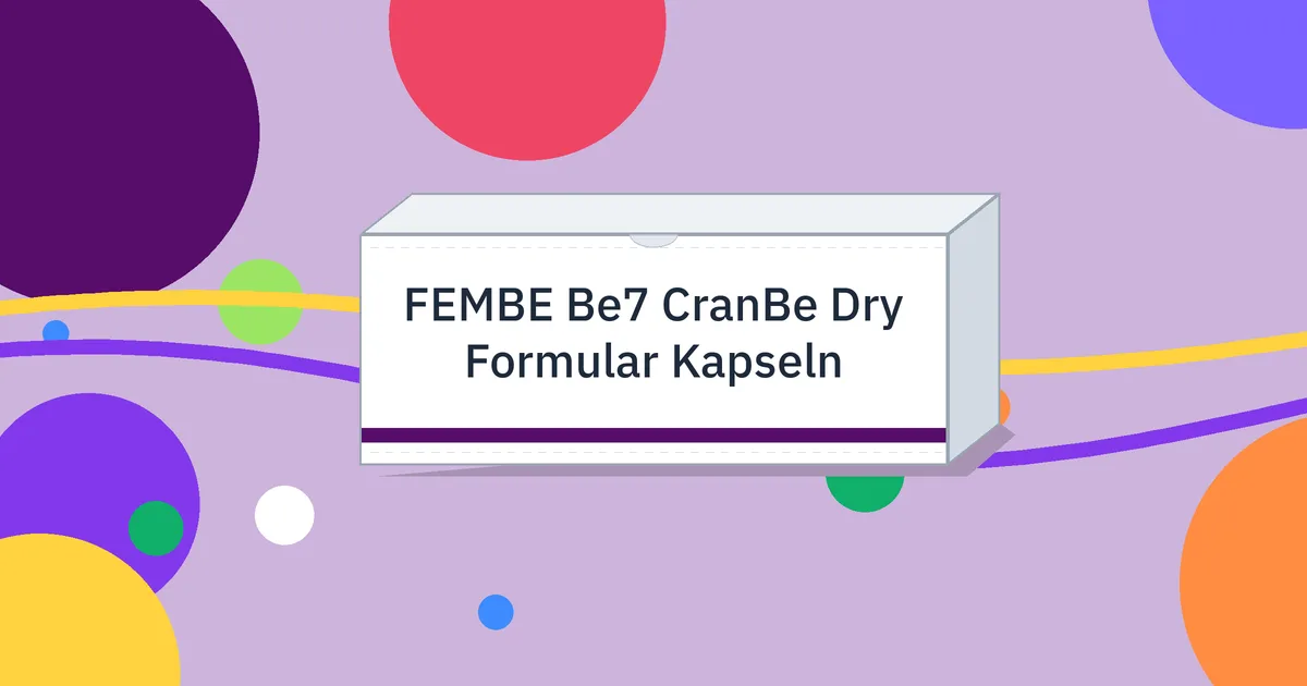 Symbolbild: Packung mit der Aufschrift FEMBE Be7 CranBe Dry Formular Kapseln (PZN 19683013) – Verfügbarkeit und Bezug in Apotheken in Frankfurt am Main