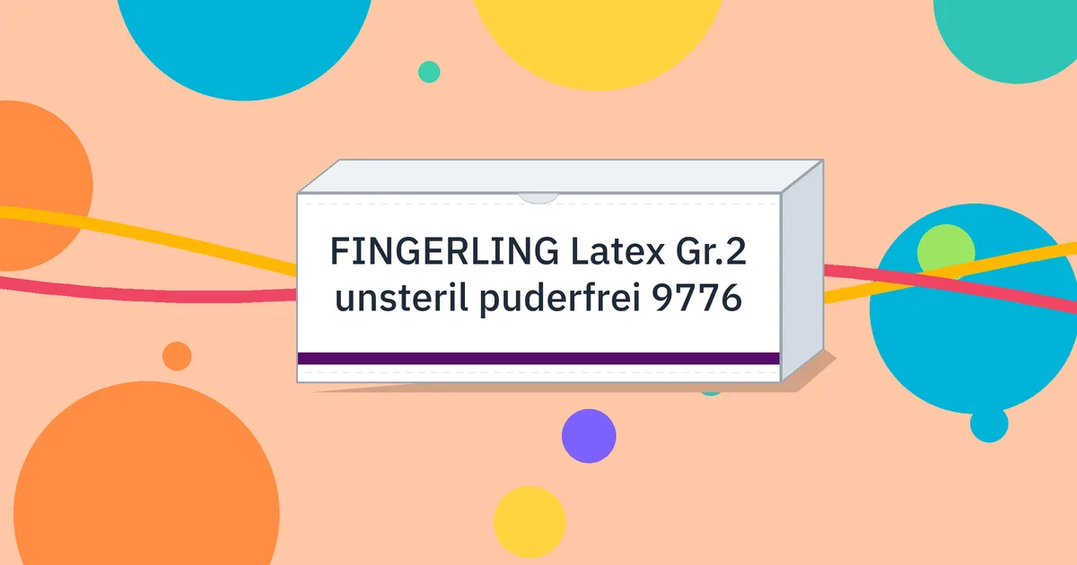 Symbolbild: Packung mit der Aufschrift FINGERLING Latex Gr.2 unsteril puderfrei 9776 (PZN 01333784) – Verfügbarkeit und Bezug in Apotheken in Frankfurt am Main