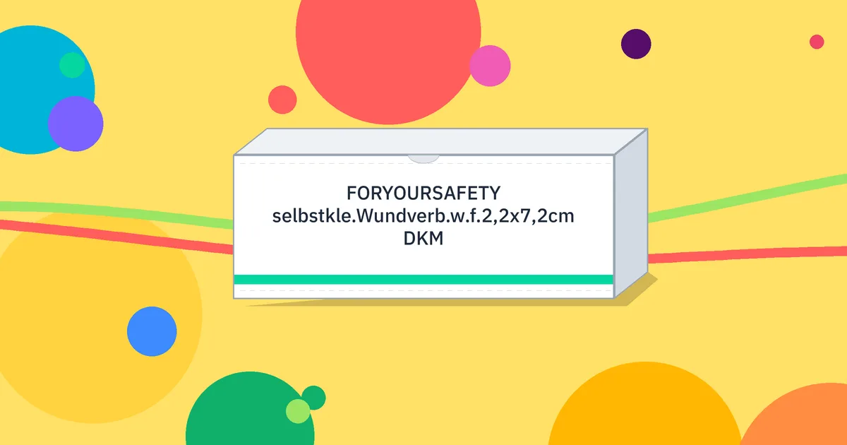 Symbolbild: Packung mit der Aufschrift FORYOURSAFETY selbstkle.Wundverb.w.f.2,2x7,2cm DKM (PZN 20389129) – Verfügbarkeit und Bezug in Apotheken in Frankfurt am Main