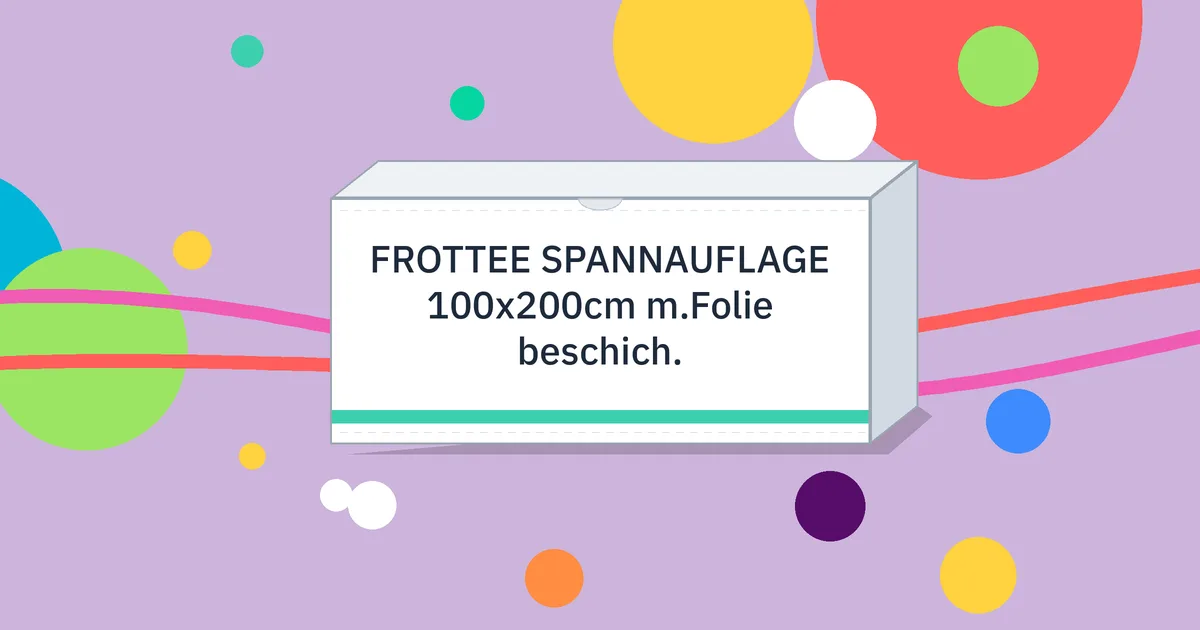 Symbolbild: Packung mit der Aufschrift FROTTEE SPANNAUFLAGE 100x200cm m.Folie beschich. (PZN 03010803) – Verfügbarkeit und Bezug in Apotheken in Frankfurt am Main