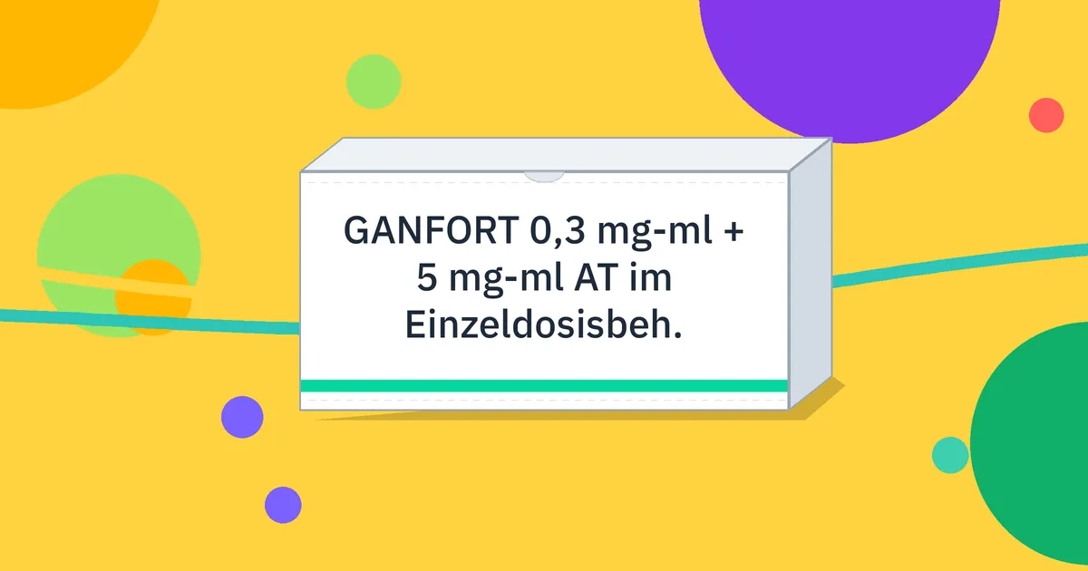 Symbolbild: Packung mit der Aufschrift GANFORT 0,3 mg-ml + 5 mg-ml AT im Einzeldosisbeh. (PZN 16992587) – Verfügbarkeit und Bezug in Apotheken in Frankfurt am Main