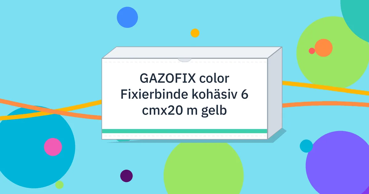 Symbolbild: Packung mit der Aufschrift GAZOFIX color Fixierbinde kohäsiv 6 cmx20 m gelb (PZN 19882592) – Verfügbarkeit und Bezug in Apotheken in Frankfurt am Main