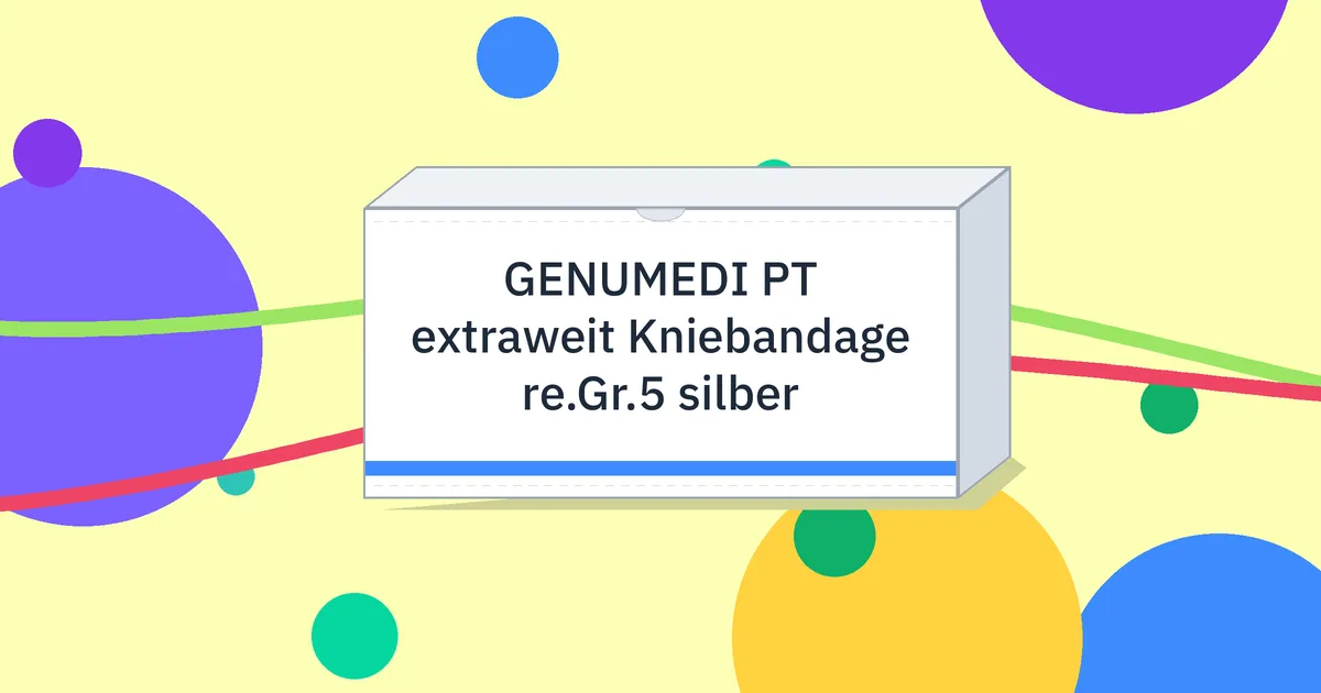 Symbolbild: Packung mit der Aufschrift GENUMEDI PT extraweit Kniebandage re.Gr.5 silber (PZN 15314141) – Verfügbarkeit und Bezug in Apotheken in Frankfurt am Main