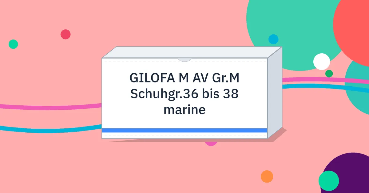 Symbolbild: Packung mit der Aufschrift GILOFA M AV Gr.M Schuhgr.36 bis 38 marine (PZN 16726213) – Verfügbarkeit und Bezug in Apotheken in Frankfurt am Main