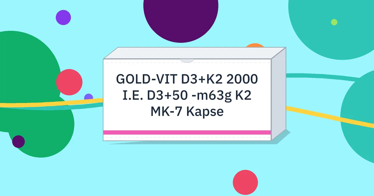 Symbolbild: Packung mit der Aufschrift GOLD-VIT D3+K2 2000 I.E. D3+50 -m63g K2 MK-7 Kapse (PZN 16833127) – Verfügbarkeit und Bezug in Apotheken in Frankfurt am Main