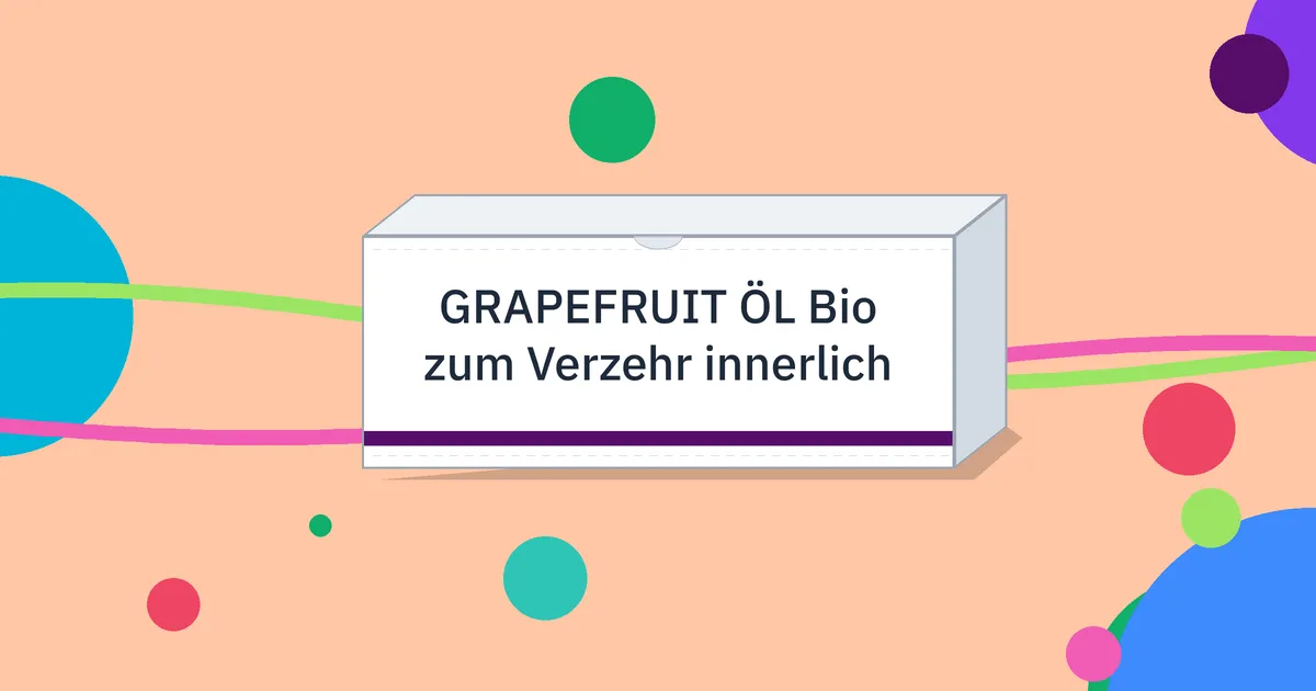Symbolbild: Packung mit der Aufschrift GRAPEFRUIT ÖL Bio zum Verzehr innerlich (PZN 20778500) – Verfügbarkeit und Bezug in Apotheken in Frankfurt am Main