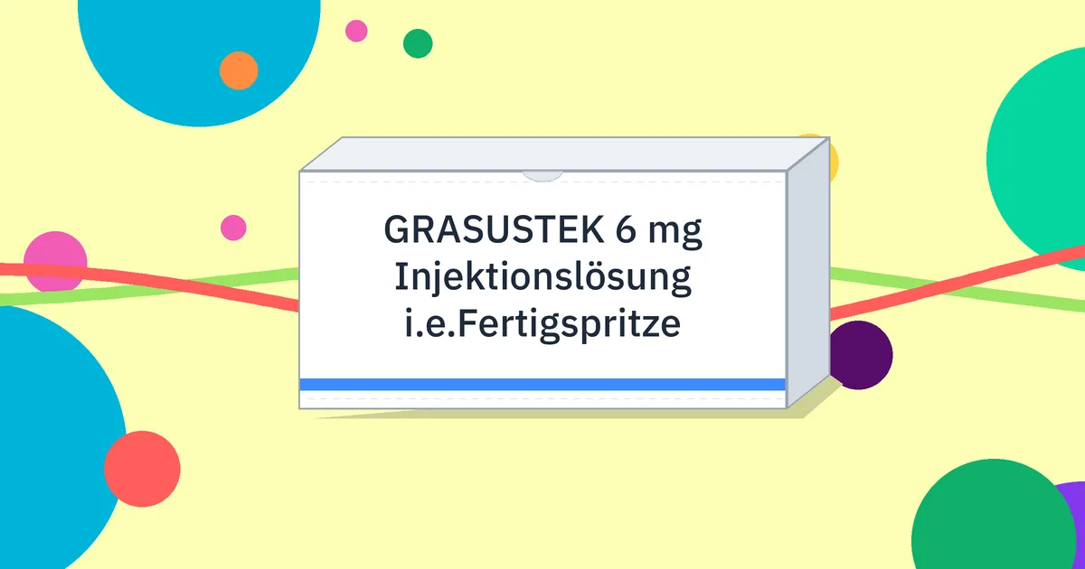 Symbolbild: Packung mit der Aufschrift GRASUSTEK 6 mg Injektionslösung i.e.Fertigspritze (PZN 18084552) – Verfügbarkeit und Bezug in Apotheken in Frankfurt am Main
