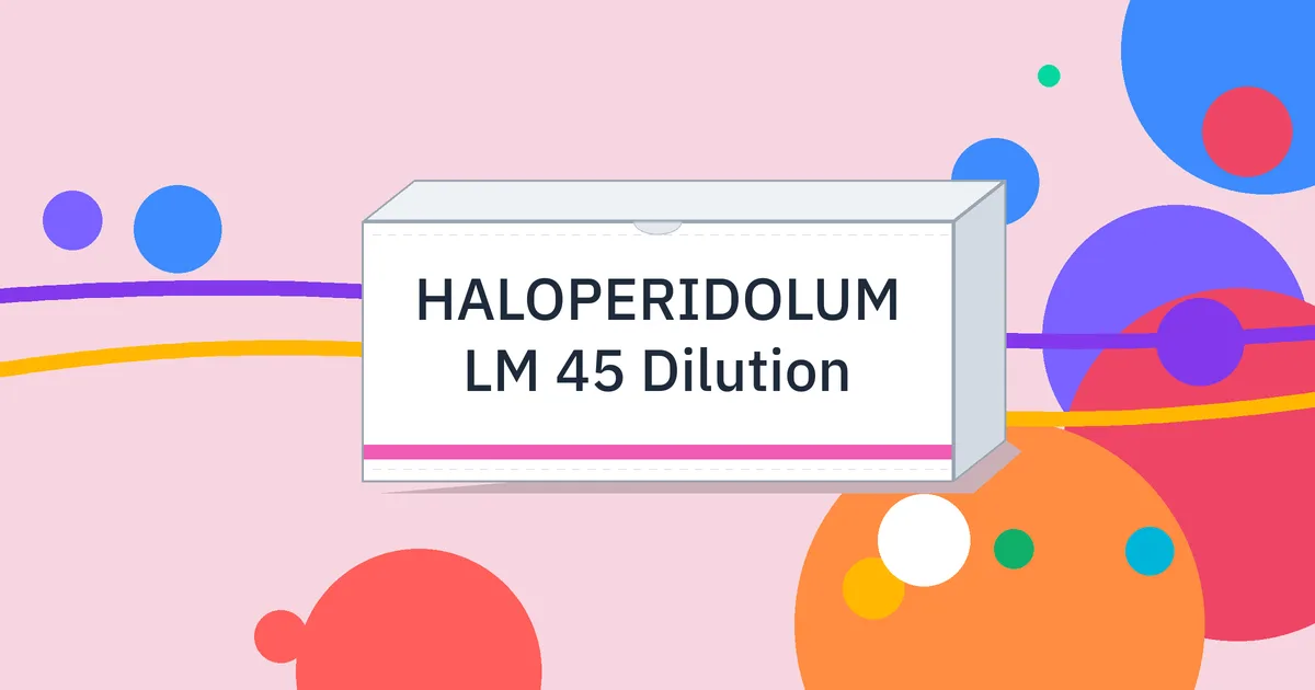 Symbolbild: Packung mit der Aufschrift HALOPERIDOLUM LM 45 Dilution (PZN 12883766) – Verfügbarkeit und Bezug in Apotheken in Frankfurt am Main
