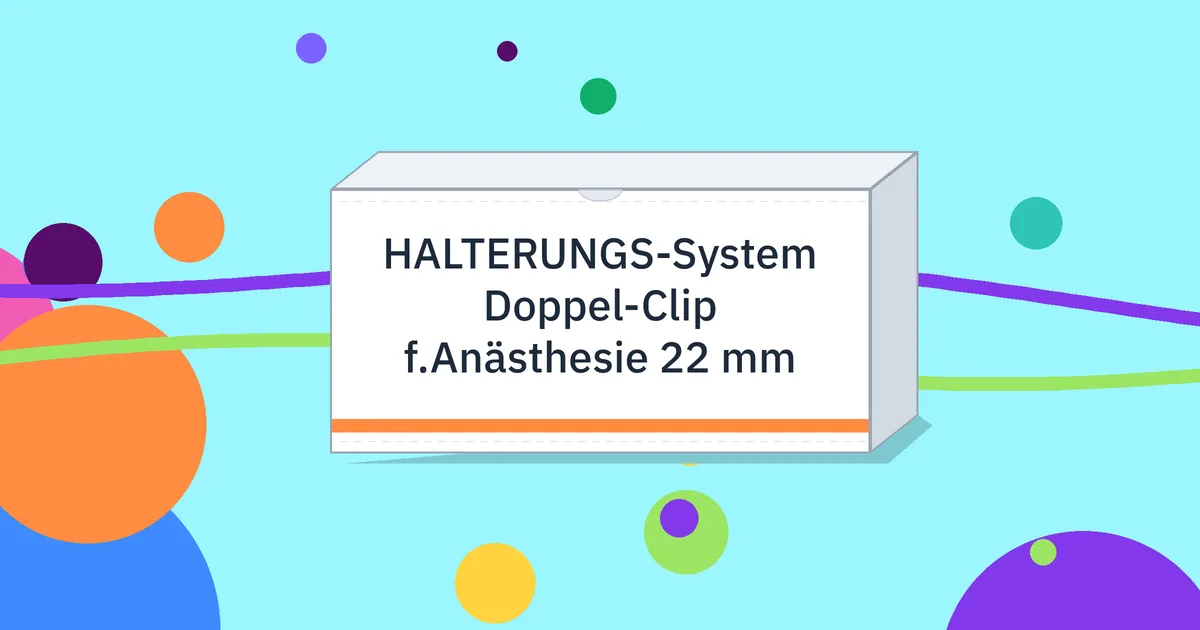 Symbolbild: Packung mit der Aufschrift HALTERUNGS-System Doppel-Clip f.Anästhesie 22 mm (PZN 17431603) – Verfügbarkeit und Bezug in Apotheken in Frankfurt am Main