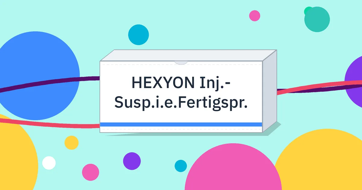 Symbolbild: Packung mit der Aufschrift HEXYON Inj.-Susp.i.e.Fertigspr. (PZN 18122241) – Verfügbarkeit und Bezug in Apotheken in Frankfurt am Main