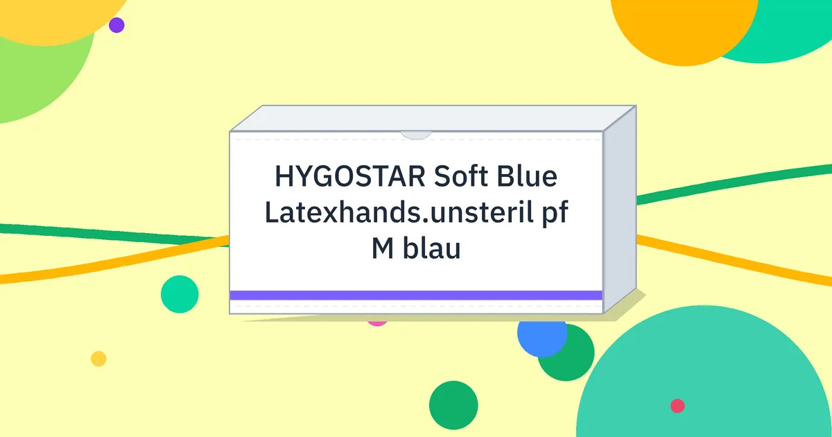 Symbolbild: Packung mit der Aufschrift HYGOSTAR Soft Blue Latexhands.unsteril pf M blau (PZN 20772549) – Verfügbarkeit und Bezug in Apotheken in Frankfurt am Main