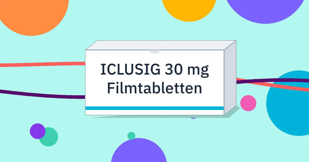 Symbolbild: Packung mit der Aufschrift ICLUSIG 30 mg Filmtabletten (PZN 20026378) – Verfügbarkeit und Bezug in Apotheken in Frankfurt am Main