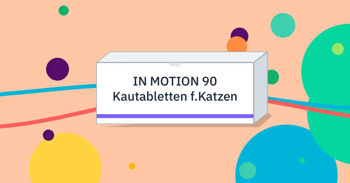 Symbolbild: Packung mit der Aufschrift IN MOTION 90 Kautabletten f.Katzen (PZN 16826357) – Verfügbarkeit und Bezug in Apotheken in Frankfurt am Main