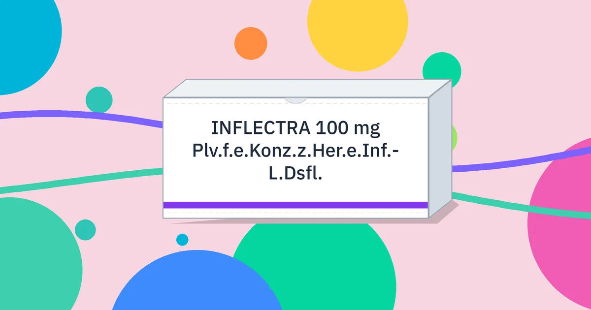 Symbolbild: Packung mit der Aufschrift INFLECTRA 100 mg Plv.f.e.Konz.z.Her.e.Inf.-L.Dsfl. (PZN 11144222) – Verfügbarkeit und Bezug in Apotheken in Frankfurt am Main
