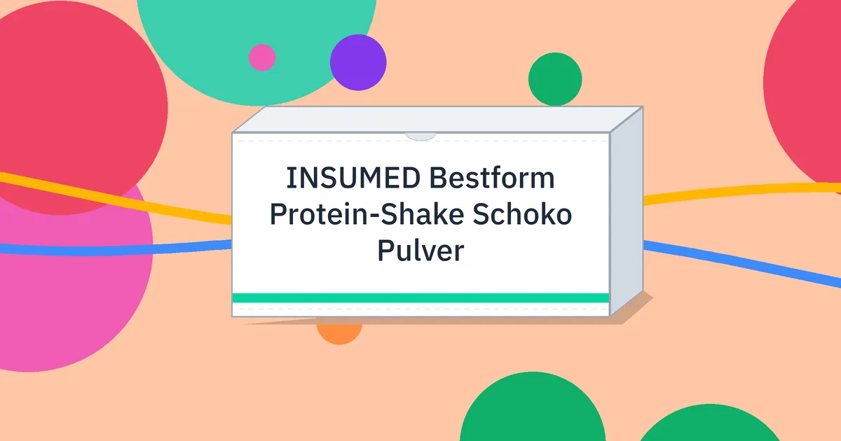 Symbolbild: Packung mit der Aufschrift INSUMED Bestform Protein-Shake Schoko Pulver (PZN 17147210) – Verfügbarkeit und Bezug in Apotheken in Frankfurt am Main