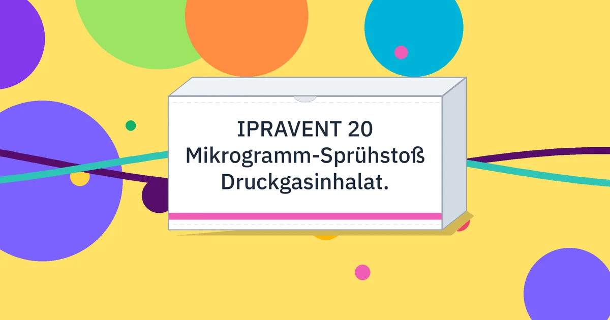 Symbolbild: Packung mit der Aufschrift IPRAVENT 20 Mikrogramm-Sprühstoß Druckgasinhalat. (PZN 11730032) – Verfügbarkeit und Bezug in Apotheken in Frankfurt am Main